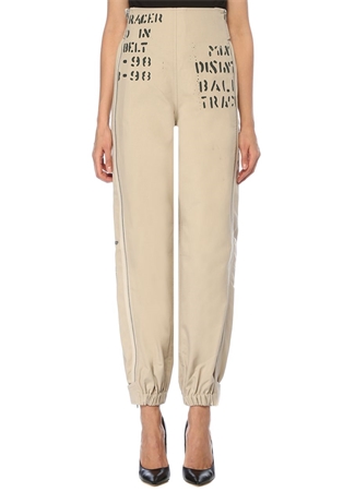 Misbhv Kadın Bej Yüksek Bel Baskılı Paçası Lastikli Pantolon S EU Misbhv Kadın Bej Yüksek Bel Baskılı Paçası Lastikli Pantolon S EU