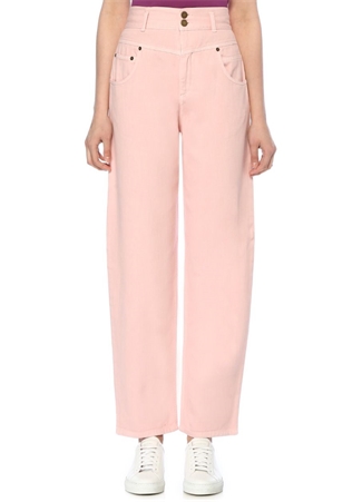 Alberta Ferretti Kadın Pembe Yüksek Bel Oversize Jean Pantolon 44 IT