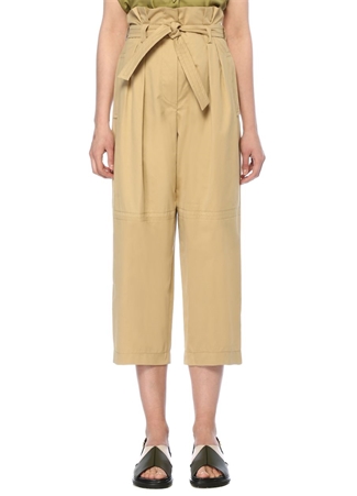 Alberta Ferretti Kadın Bej Yüksek Bel Kuşaklı Crop Kargo Pantolon 42 IT