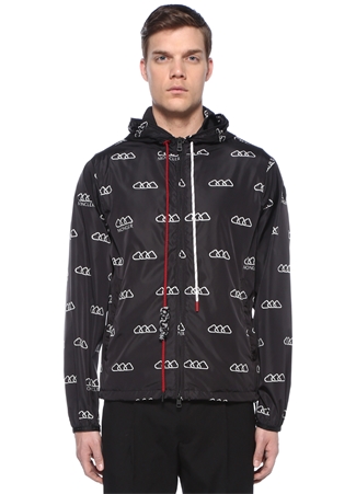 Moncler Erkek Mikael Siyah Kapüşonlu Mikro Baskılı Mont Lacivert 3 US