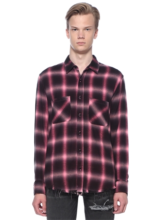 Amiri Erkek Neon Highlight Pembe İngiliz Yaka Ekoseli Gömlek S EU