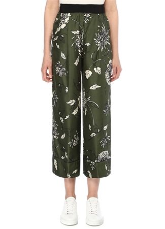 Moncler Kadın Haki Çiçek Desenli Pilili İpek Pijama Pantolon 42 EU