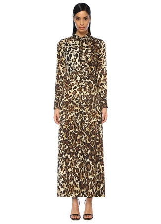 Alexis Kadın Onika Leopar Desenli Midi İpek Gömlek Elbise Kahverengi XS EU
