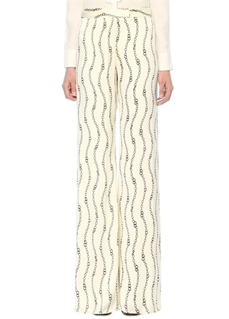 Alexis Kadın Samantha Ekru Zincir Desenli Bol Saten Pantolon Bej S EU