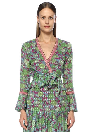 Alexis Kadın Stacia Yeşil V Yaka Çiçekli Anvelop Bluz XS EU