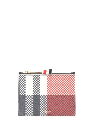 Thom Browne Erkek Lacivert Kırmızı Mikro Desenli Deri Cüzdan EU