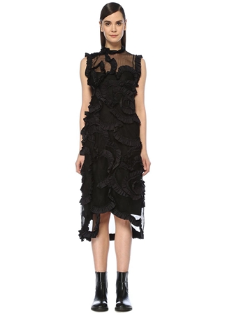 Moncler Genius Kadın 4 Simone Rocha Siyah Çiçekli Midi Elbise 40 IT