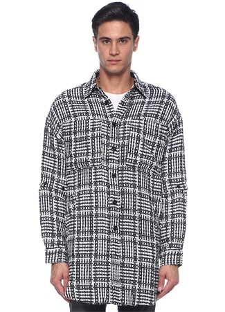 Faith Connexion Erkek Siyah Beyaz İngiliz Yaka Kol Detaylı Tweed Gömlek M EU