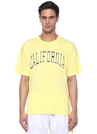 Faith Connexion Erkek Sarı Bağcık Detaylı Kabartma Baskılı T-shirt S EU