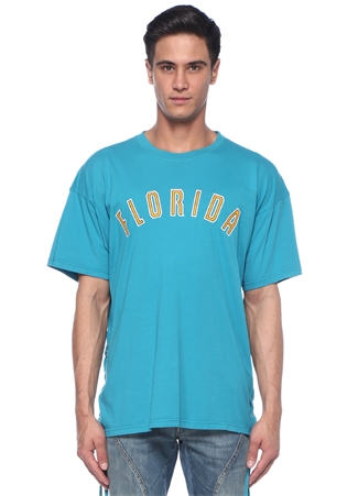 Faith Connexion Erkek Mavi Yazı Baskılı Bağcık Detaylı T-shirt M EU