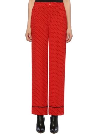 Ganni Kadın Kırmızı Yüksek Bel Puantiyeli Pantolon 36 FR