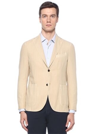 Boglioli Erkek Bej Kelebek Yaka Çizgi Dokulu Ceket 52 IT