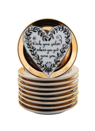 Fornasetti Beyaz Yazı Baskılı Dekoratif Tabak Siyah