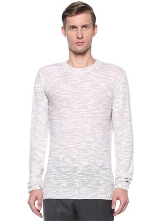 Alfredo Erkek Bej Beyaz Bisiklet Yaka Örgü Dokulu Keten Kazak M EU