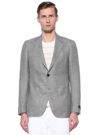 Zegna Erkek Drop 7 Gri Kelebek Yaka Mikro Desenli Keten Ceket 54 IT