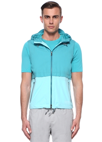 Z Zegna Erkek Mavi Kapüşonlu Colorblocked Dış Yelek Yeşil S IT