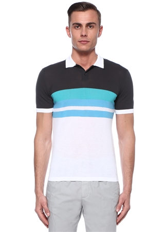 Z Zegna Erkek Colorblocked Şerit Detaylı Polo Yaka Triko Gri M IT