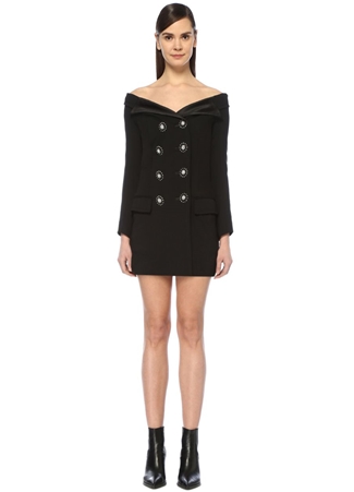 Faith Connexion Kadın Sailor Siyah Omzu Açık Ceket Formlu Mini Tulum S EU