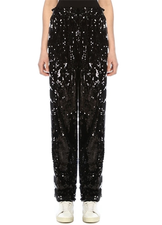 Faith Connexion Kadın Siyah Yüksek Bel Logo Şeritli İşlemeli Pantolon S EU