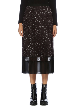 Beymen Club Kadın Siyah Desenli Pilili Dantel Garnili Midi Etek 42