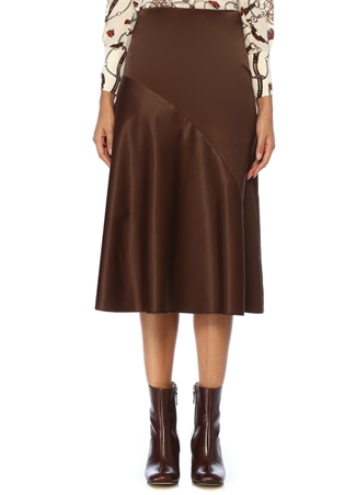 Beymen Club Kadın Kahverengi Saten Garnili Midi Evaze Etek 40