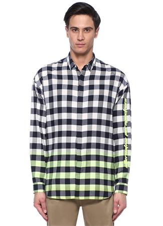 Juun.J Erkek Lacivert Beyaz İngiliz Yaka Ekoseli Gömlek Sarı 46 EU