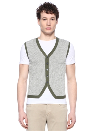 Mc Lauren Erkek Yeşil Beyaz V Yaka Çizgi Dokulu Yelek 52 IT