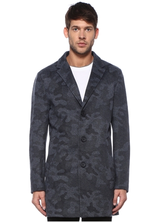 Beymen Club Erkek Antrasit Kelebek Yaka Kamuflaj Desenli Palto Gri 46