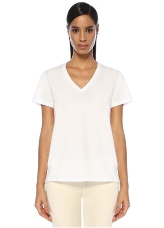 Beymen Kadın Beyaz V Yaka Dökümlü Basic T-shirt S EU