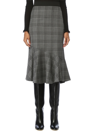 Beymen Collection Kadın Siyah Ekoseli Asimetrik Kesim Midi Etek Gri 36