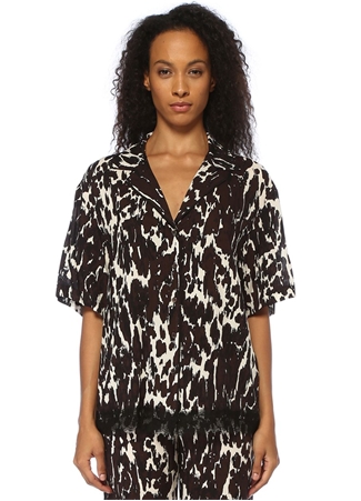 Beymen Collection Kadın Kahverengi Leopar Desenli Dantelli Pijama Üstü 34