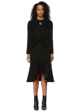 Beymen Collection Kadın Siyah Eteği Volanlı Yün Pardösü 34