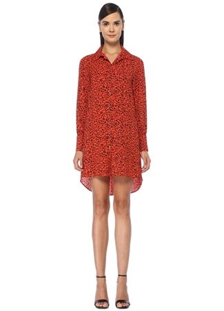 Academia Kadın Kırmızı Leopar Desenli Mini Krep Gömlek Elbise 36