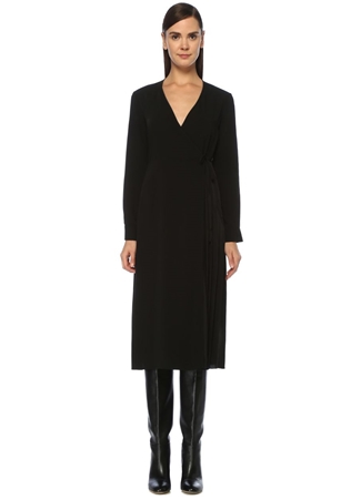 Beymen Collection Kadın Siyah V Yaka Pili Detaylı Midi Anvelop Elbise 36