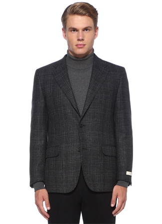 Beymen Collection Erkek Drop 4 Gri Tweed Dokulu Ekoseli Yün Ceket 46 IT