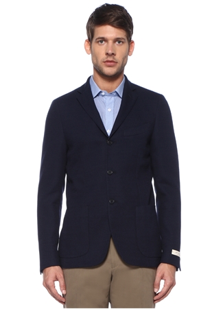 Beymen Collection Erkek Drop 8 Lacivert Petek Dokulu Yün Soft Ceket 48 IT