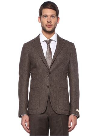 Beymen Collection Erkek Drop 8 Kahverengi Balıksırtı Dokulu Yün Soft Ceket 48 IT