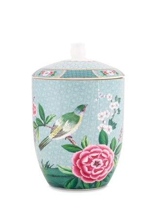 Pip Studio Blushing Birds Mavi Çiçekli Porselen Kavanoz Çok Renkli