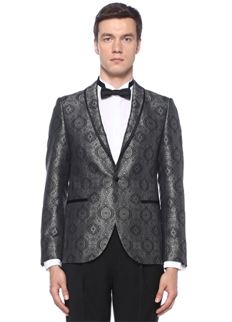 Pal Zileri Erkek Drop 8 Antrasit Etnik Desenli Smokin Ceketi Gri 48 IT