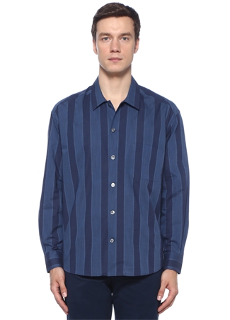 Pal Zileri Erkek Regular Fit Lacivert İngiliz Yaka Şeritli Gömlek 42 It
