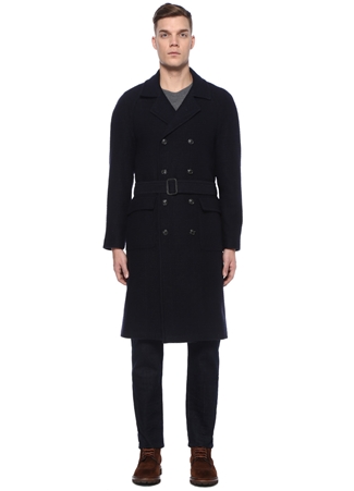 Beymen Collection Erkek Lacivert Kelebek Yaka Beli Kemerli Yün Palto 46 IT