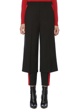 Neil Barrett Kadın Siyah Kırmızı Şeritli Paça Detaylı Yün Pantolon 42 IT