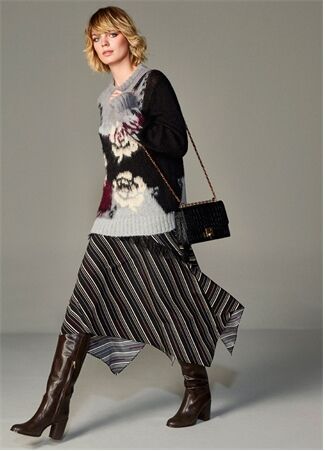 Beymen Collection Kadın Siyah Çizgili Dantel Garnili Midi İpek Etek Bordo 36