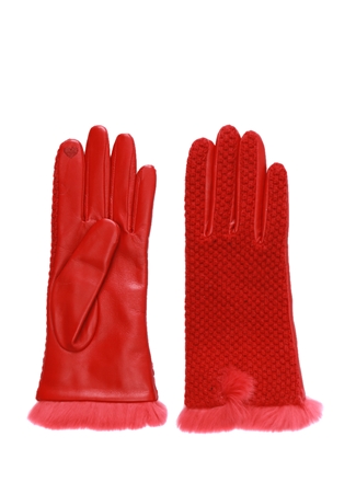 Beymen Collection Kadın Kırmızı Örgü Dokulu Deri Garnili Yün Eldiven Bordo 7.5 Beymen Collection Kadın Kırmızı Örgü Dokulu Deri Garnili Yün Eldiven Bordo 7.5