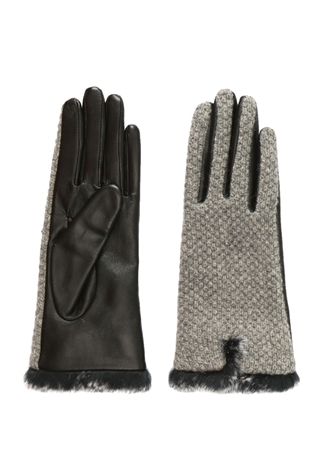 Beymen Collection Kadın Gri Örgü Dokulu Deri Garnili Yün Eldiven 7.5