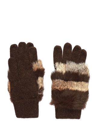 Beymen Collection Kadın Kahverengi Peluş Detaylı Yün Eldiven 7.5