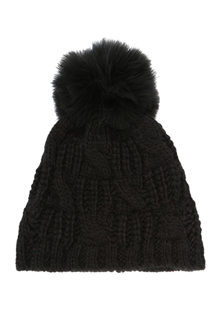 Beymen Collection Kadın Siyah Örgü Dokulu Peluş Ponponlu Bere EU Beymen Collection Kadın Siyah Örgü Dokulu Peluş Ponponlu Bere EU