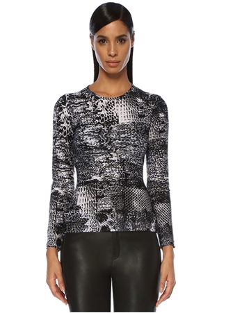Academia Kadın Siyah Yılan Derisi Desenli Uzun Kol Bluz Pembe 42