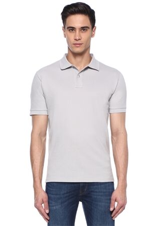 Tru Erkek Slim Fit Gri Polo Yaka Dokulu T-shirt Beyaz S EU
