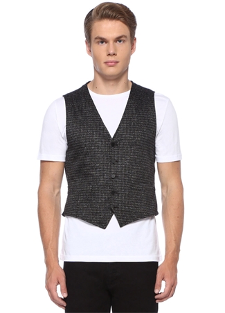 Beymen Club Erkek Siyah V Yaka Kazayağı Desenli Yelek 48